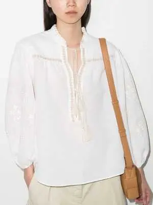 BOTEH La Choza Embroidered Blouse With Tassel Detail