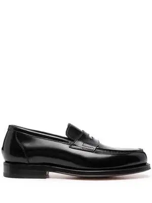 Santoni Slip-on Leather Loafers - Black