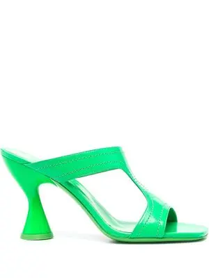 By Far Leather Mid Heel Sandals - Green