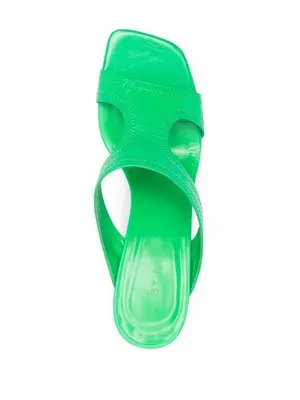 By Far Leather Mid Heel Sandals - Green