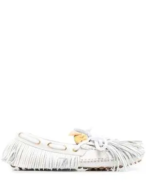 13 09 SR 13 09 SR Pulwhi Fringed Leather Loafers White
