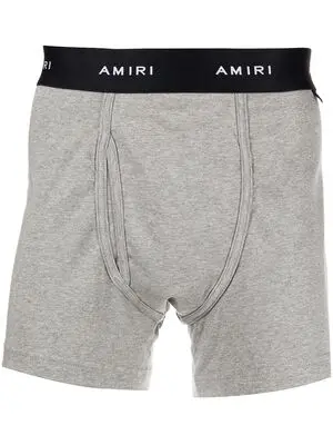 Amiri Logo-waist Cotton Boxer Shorts - Grey