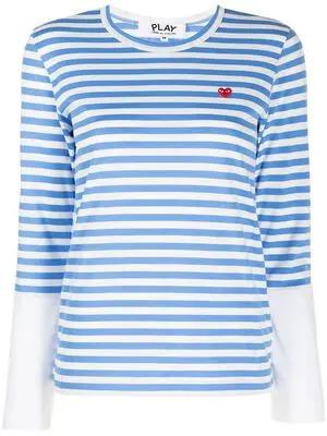 Play Comme Des Garcon Heart-patch Striped T-shirt - Blue