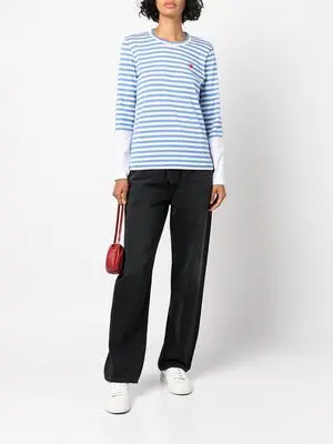 Play Comme Des Garcon Heart-patch Striped T-shirt - Blue
