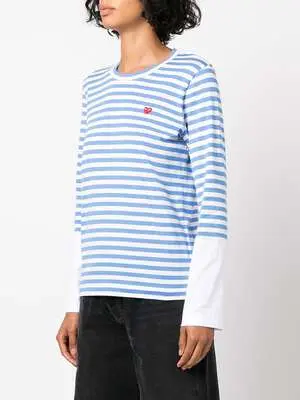 Play Comme Des Garcon Heart-patch Striped T-shirt - Blue