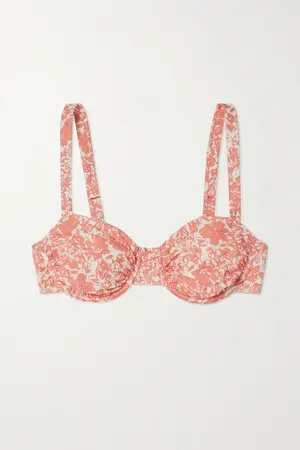 Peony Net Sustain Holiday Floral-print Bikini Top - Orange