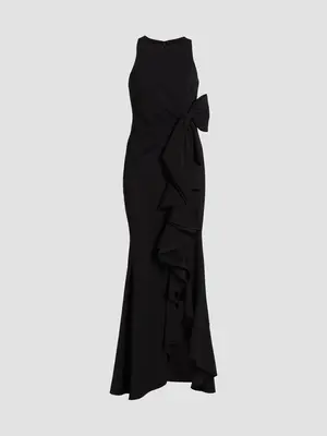 Badgley Mischka Odessa Asymmetric Sleeveless Column Ruffle-skirt Gown - Black