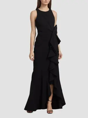 Badgley Mischka Odessa Asymmetric Sleeveless Column Ruffle-skirt Gown