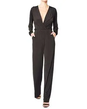 Ripley Rader Surplice Long-sleeve Draped Microfiber Jumpsuit - Black