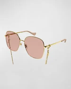 Gucci Square Metal And Acetate Sunglasses With Chain  display picture 1