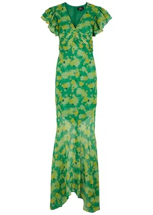 DE LA VALI Palmera Floral-print Chiffon Maxi Dress