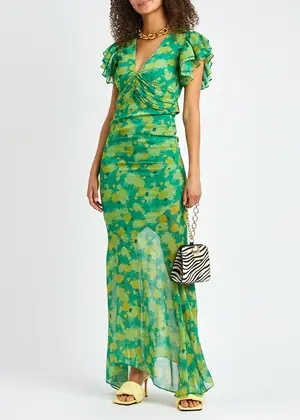 DE LA VALI Palmera Floral-print Chiffon Maxi Dress