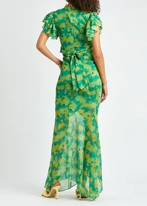 DE LA VALI Palmera Floral-print Chiffon Maxi Dress