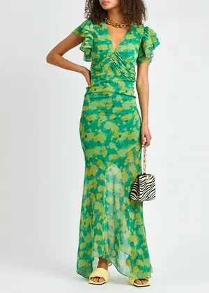 DE LA VALI Palmera Floral-print Chiffon Maxi Dress