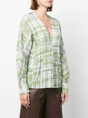 Vince Tie-dye Long-sleeve Silk Blouse