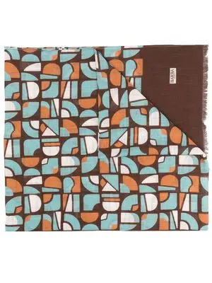 BARBA NAPOLI Geometric-print Fringed Scarf - Brown