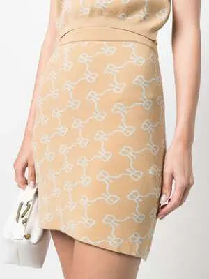 Rokh Monogram Pattern Knit Skirt - Neutrals