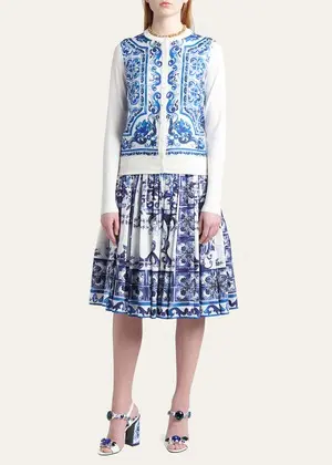 Dolce & Gabbana 18GG Printed Silk Cardigan White Prt