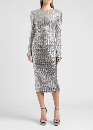 Dolce & Gabbana Sequin Embellished Midi Dress - Silver Sequin