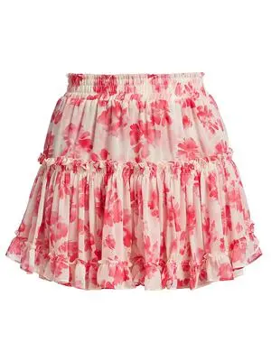 Misa Women's Marion Floral Ruffle Miniskirt - Watermelon Blossom - Size Medium - Watermelon Blossom  - Watermelon Blossom