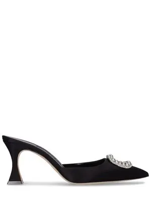 Manolo Blahnik 70mm Fabetamu Embellished Satin Mules - Black