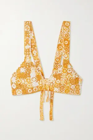Miguelina Net Sustain Aline Cropped Crocheted Cotton Bralette - Yellow