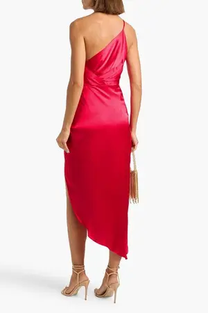 Michelle Mason One-shoulder Twisted Silk-satin Dress - Crimson