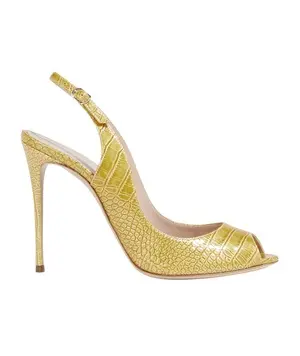 Casadei Glossed Croc-effect Leather Slingback Pumps