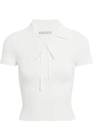 Alice + Olivia Alice Olivia Janine Laceup Stretchknit Polo Shirt - White