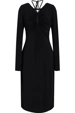 Halston Ruched Jersey Midi Dress - Black