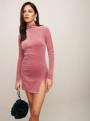 REFORMATION Libra Knit Dress - Light Pink Velvet