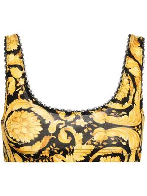 Versace Barocco-print Cotton Bra - Black