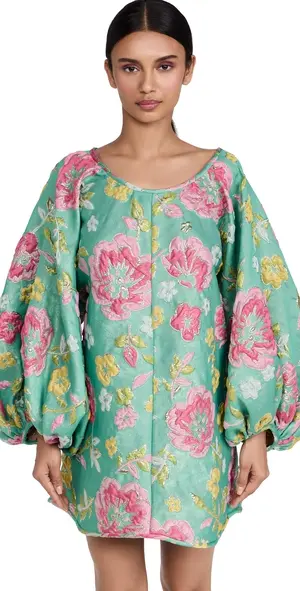 Arianne Elmy Floral Jacquard Mini Dress - Green