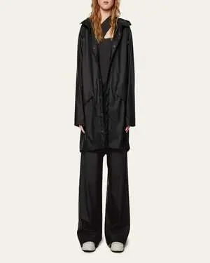 Rains Long Snap-front Jacket - Black