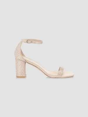 STUART WEITZMAN Nearlynude Satin Studded Sandals