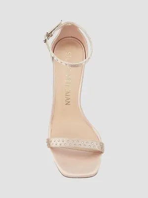 STUART WEITZMAN Nearlynude Satin Studded Sandals