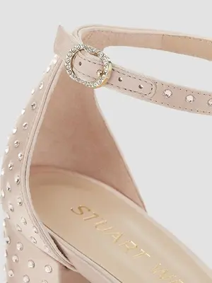 STUART WEITZMAN Nearlynude Satin Studded Sandals