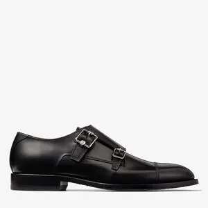 JIMMY CHOO Finnion Brush Off Leather Monk Strap Shoes