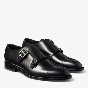 JIMMY CHOO Finnion Brush Off Leather Monk Strap Shoes