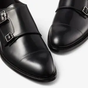JIMMY CHOO Finnion Brush Off Leather Monk Strap Shoes