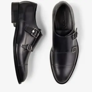 JIMMY CHOO Finnion Brush Off Leather Monk Strap Shoes