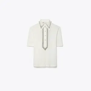 Tory Burch Mercerized Cotton Retro Polo - Snow White/gray