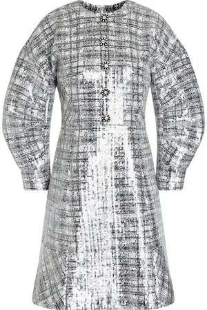 Huishan Zhang Sequined Metallic Checked Tweed Mini Dress - Silver