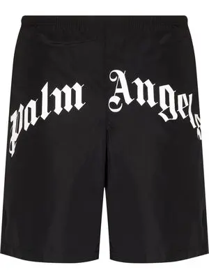 Palm Angels Curved Logo Swimming Shorts - Black
