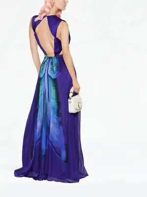 Alberta Ferretti Pleated Butterfly Print Gown