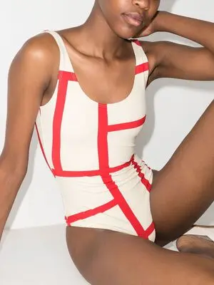 TOTEME Off-white And Monogram One-piece Swimsuit - Red