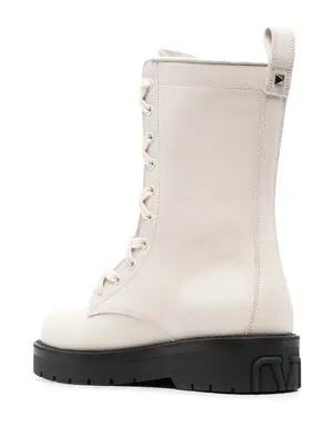 Valentino Garavani Xcombat Leather Boots - Neutrals