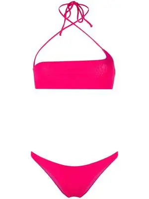 Attico Ribbed Halterneck Bandeau Bikini - Pink