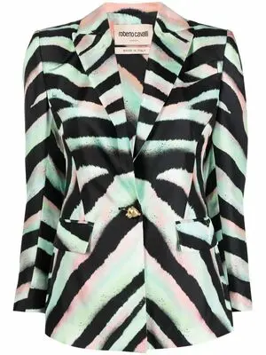 Roberto Cavalli Zebra-print Silk Blazer - Black