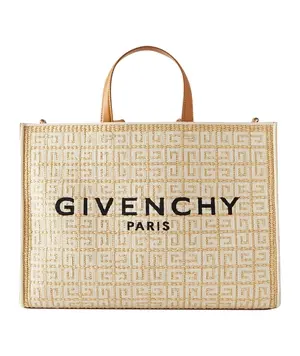Givenchy G-tote Medium Leather-trimmed Raffia-jacquard Tote